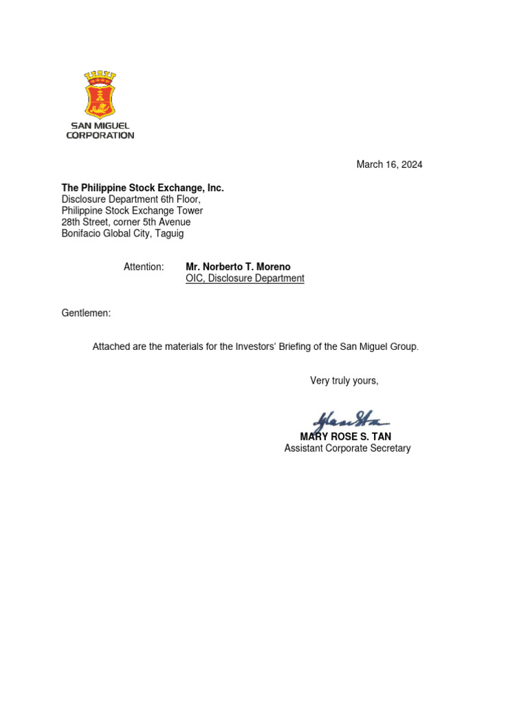 PSE-SMC-Briefing_Materials_[05.16.2024) | PDF | Income | San Miguel ...