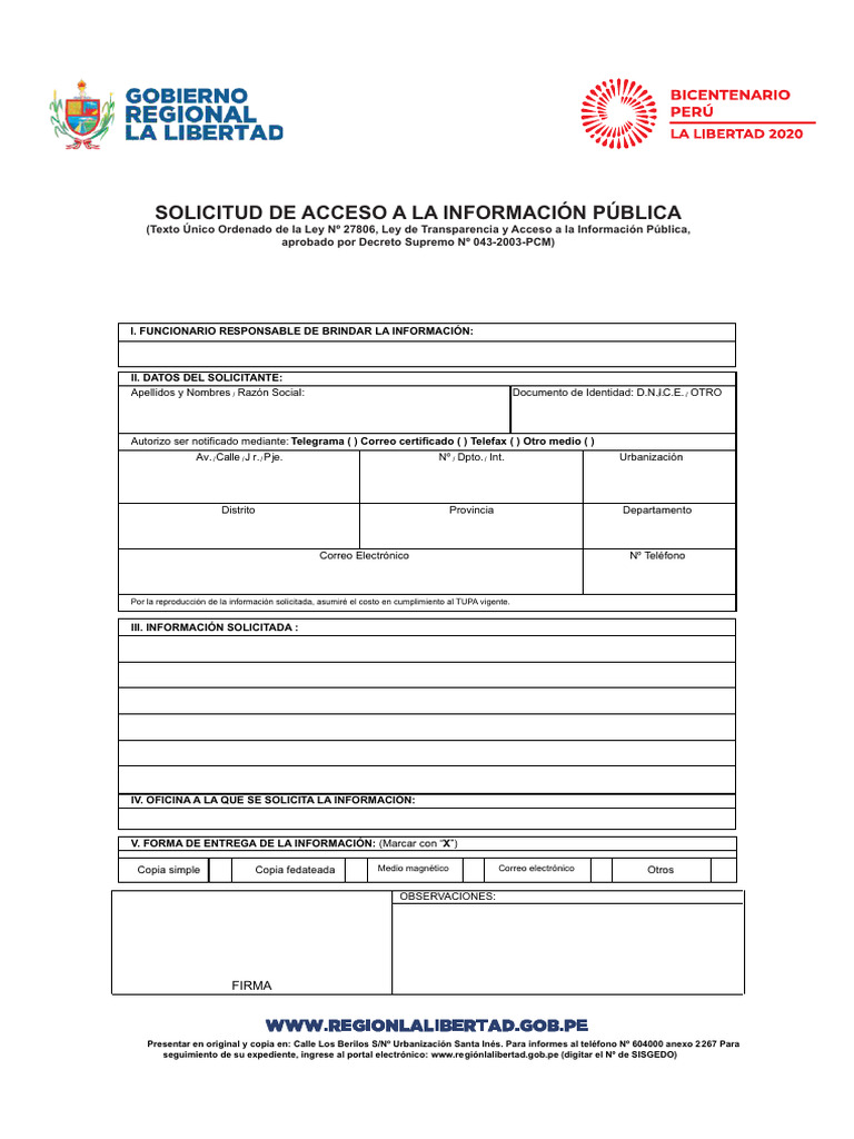 Formulario de Acceso A La Información GRLL 2021 | PDF | Política | Ciencias sociales