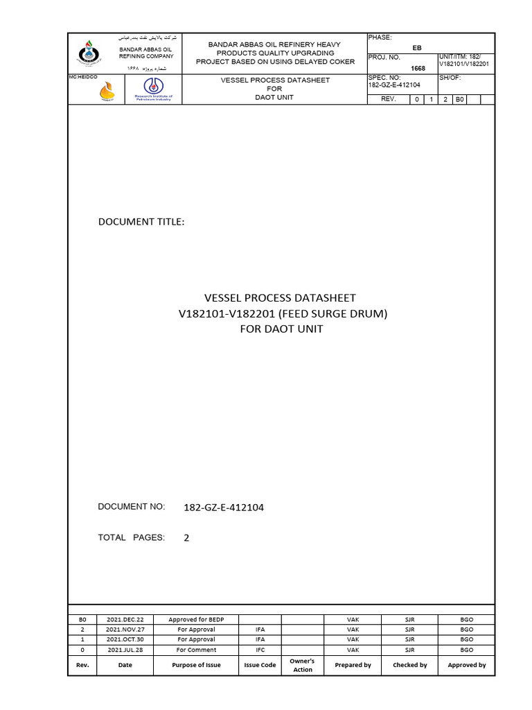 182-GZ-E-412104-B0 (Vessel Process Datasheet V182101-V182201 (Feed ...