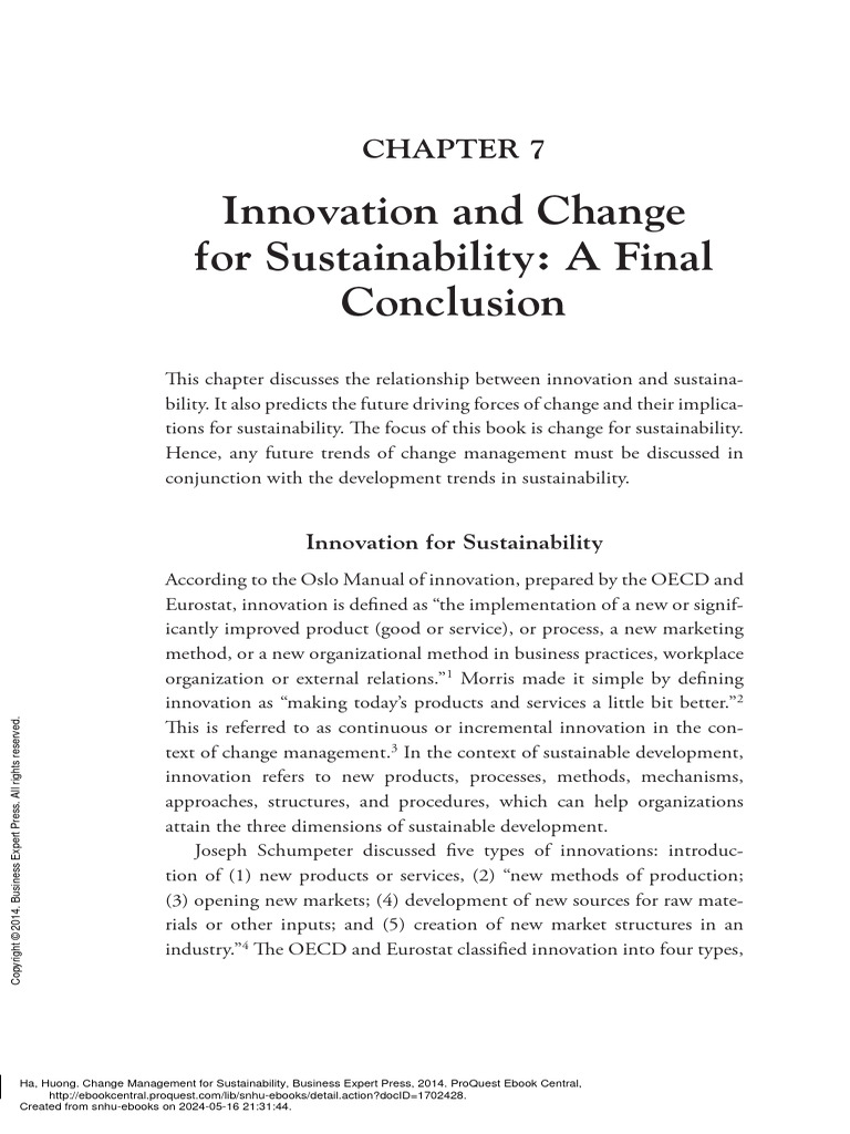 Change Management For Sustainability - (Chapter 7 Innovation and Change For Sustainability A ...
