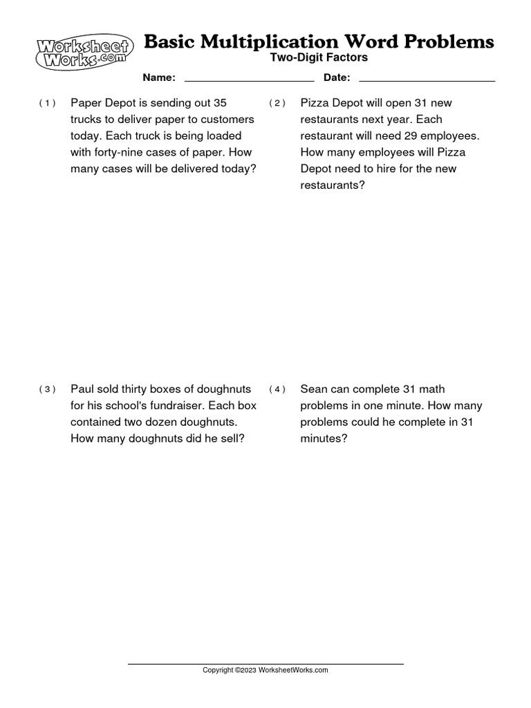 WorksheetWorks Basic Multiplication Word Problems 2 | PDF | Foods | Cuisine