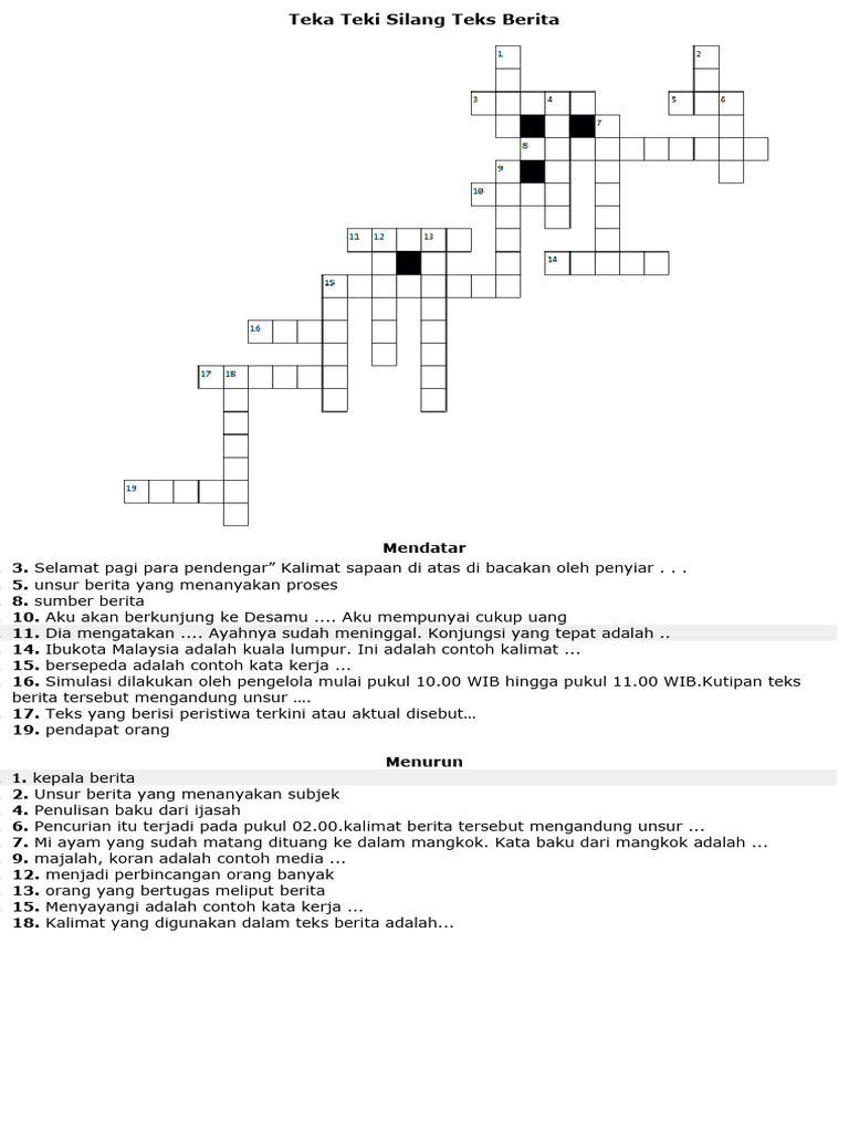 Teka Teki Silang Teks Berita | PDF