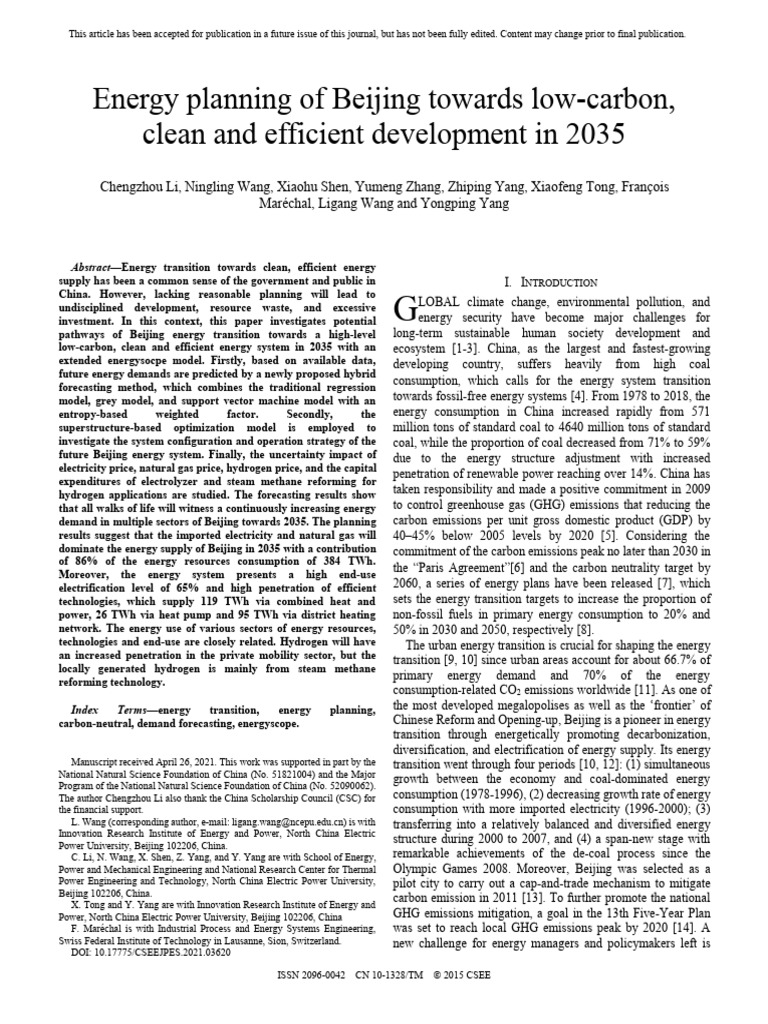 Energy Planning of Beijing Towards Low-Carbon Clean and Efficient Development in 2035 | PDF ...