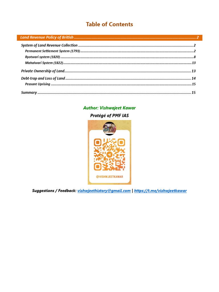 PMFIAS MIH 11 Land Revenue Policy | PDF | British India