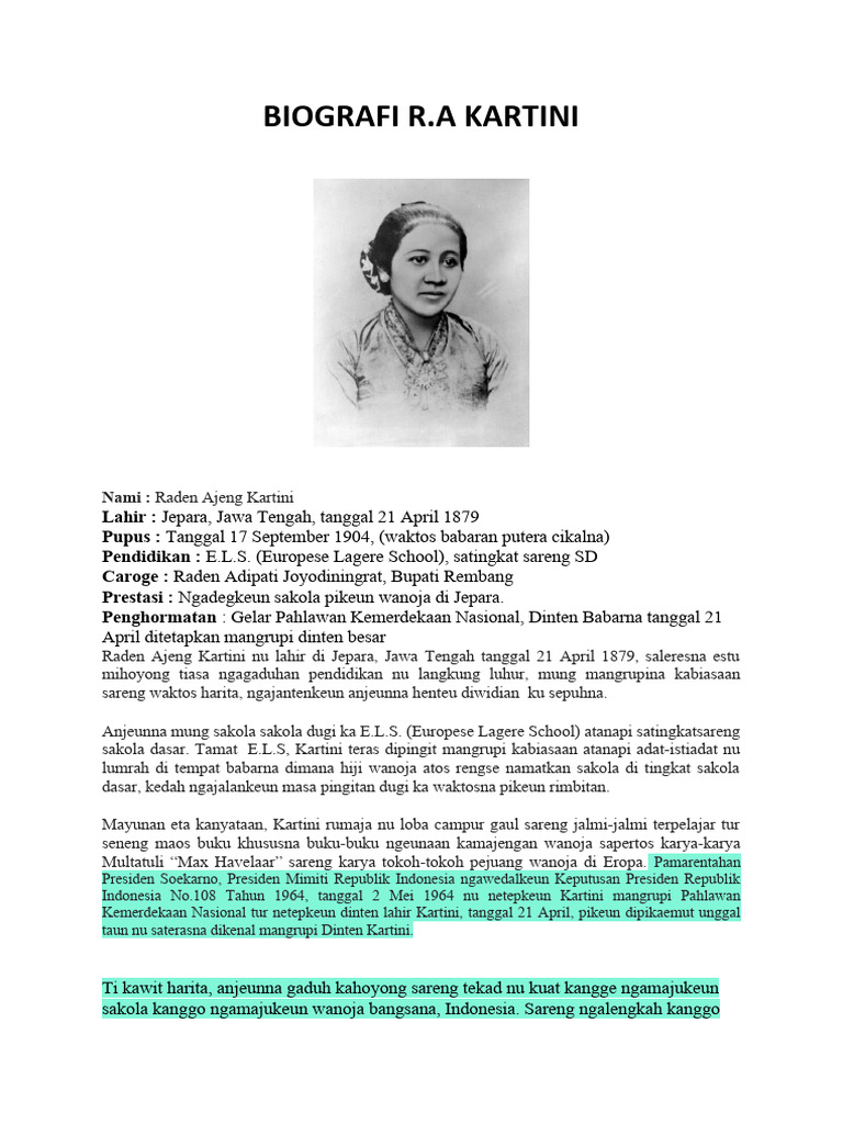 Biografi RA KARTINI Bahasa Sunda | PDF | Agama & Spiritualitas
