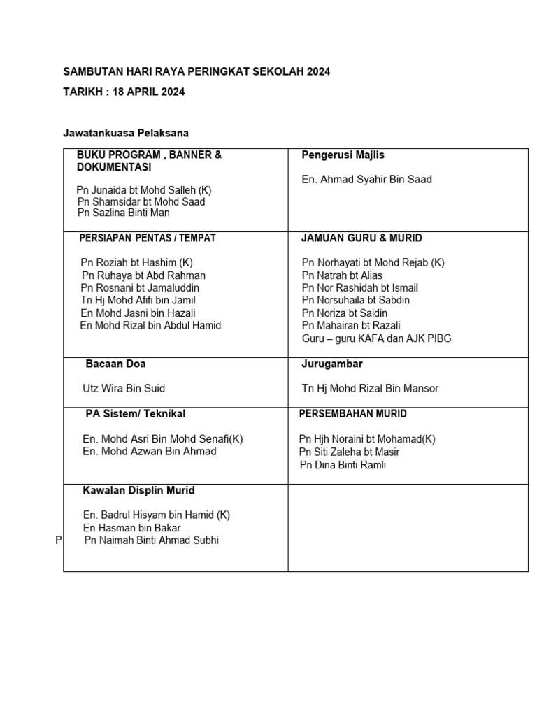 Ajk Sambutan Raya | PDF