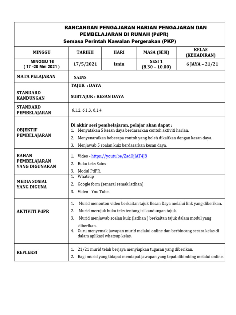 2021 Format RPH PDPR | PDF