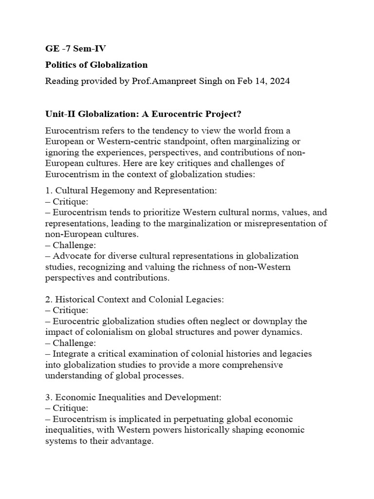 Globalization A Eurocentric Project | PDF | Intersectionality ...