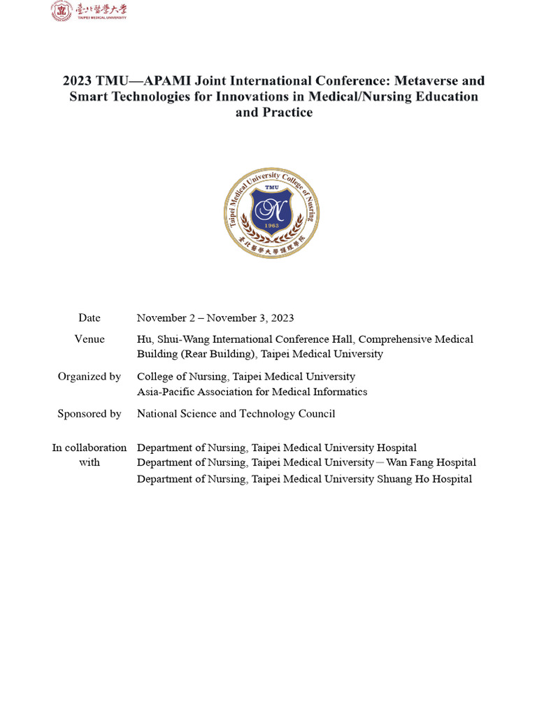 2023 TMUN International Conference - ENG - 0720 | PDF | Nursing | Health Care
