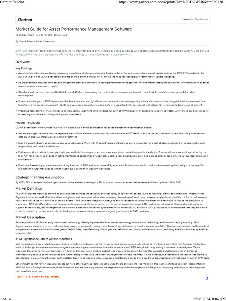 Market Guide For Asset Performance Management Software | PDF | Cloud ...