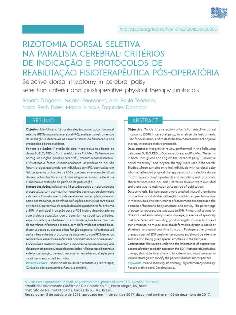 Rizotomia Dorsal Seletiva Na Paralisia Cerebral Criterios de Indicacao ...