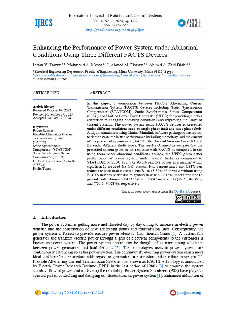Enhancing the Performance of Power System under Abnormal | PDF ...