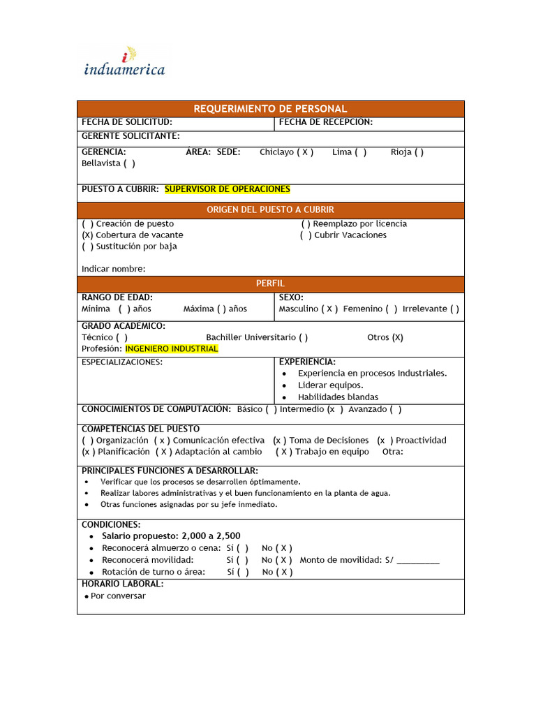 Formato de Requerimiento de Personal | PDF