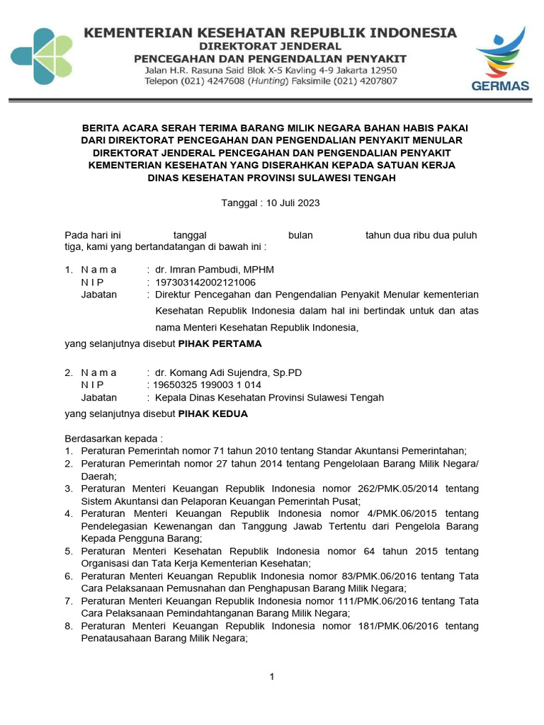 BAST BHP Pengiriman 2022 Sulteng | PDF