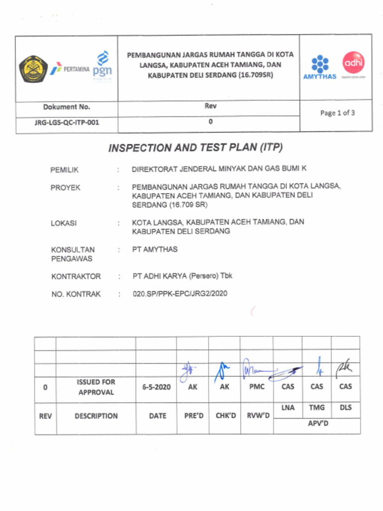 Jrg-Lgs-Qc-Itp-001 - Inspection and Test Plan (Itp) | PDF
