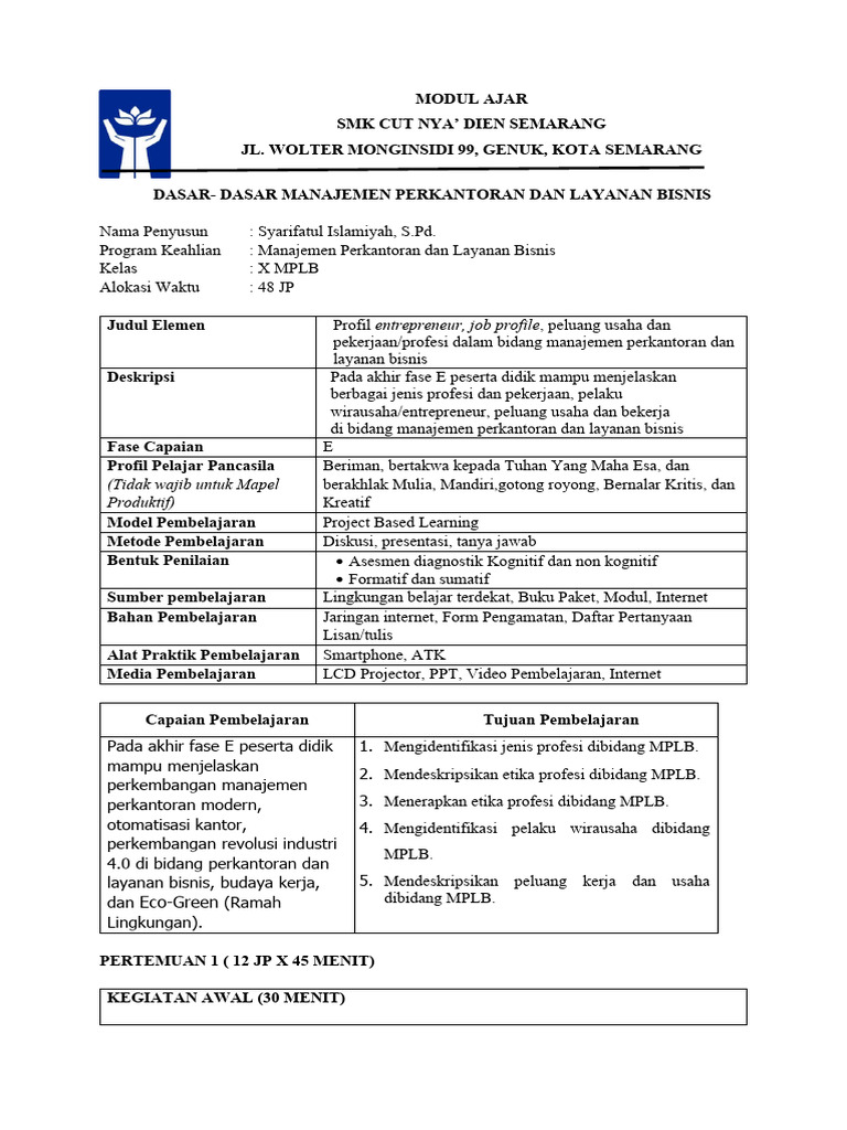 MODUL AJAR 3 DASAR MPLB | PDF MODUL AJAR 3 DASAR MPLB | PDF