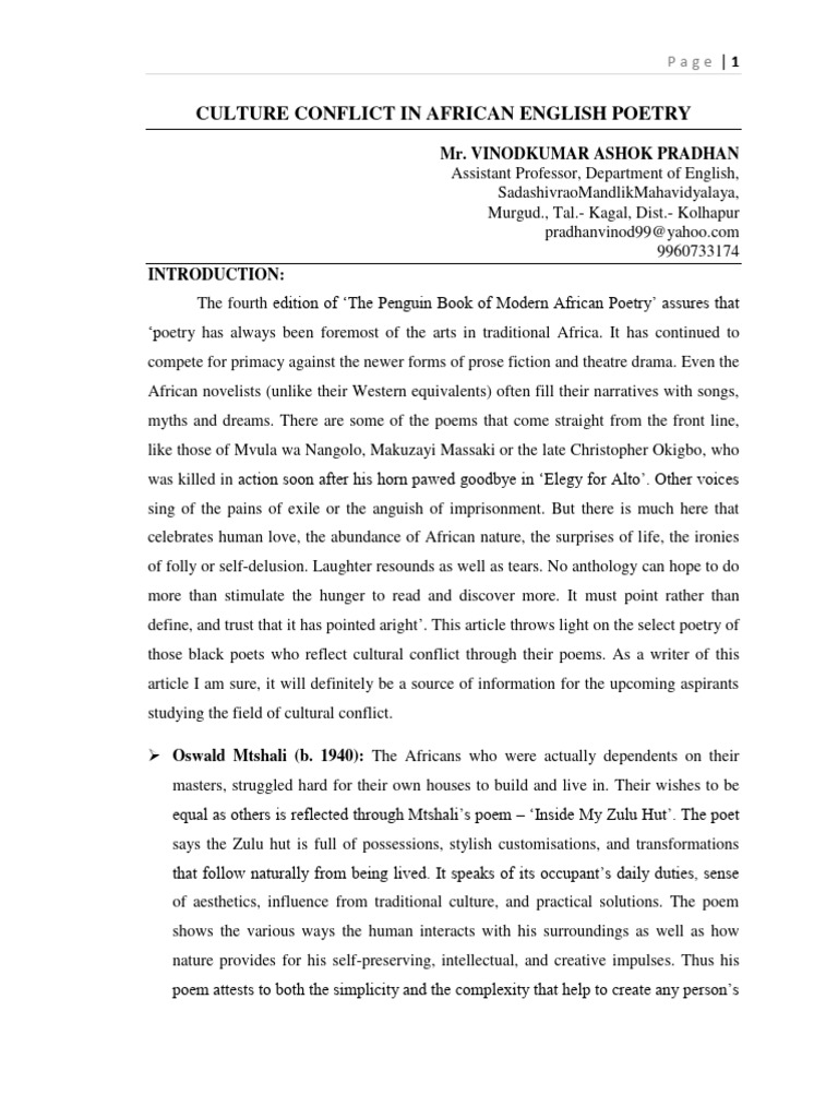 Cultural Conflict in African Poetry | PDF