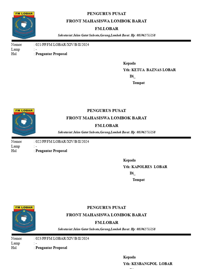 Pengantar Proposal FM.LOBAR 2024 | PDF