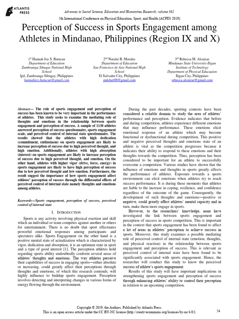 Perception of Success in Sports Engagement | PDF | Emotions | Thought