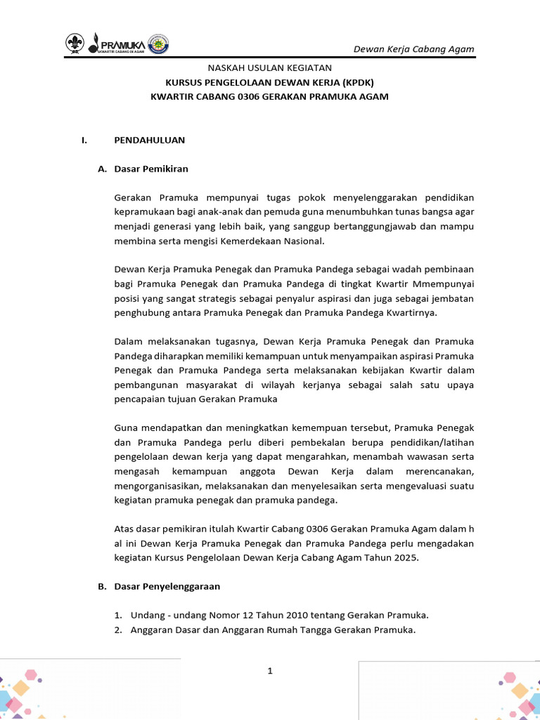 Naskah Usulan Kegiatan KPDK Tingkat Cabang Agam PDF | PDF