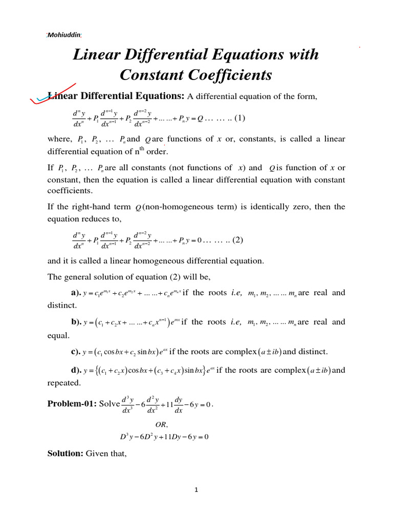 06 Linear Differential Equations With Constants & Variable Coefficients | Download Free PDF ...