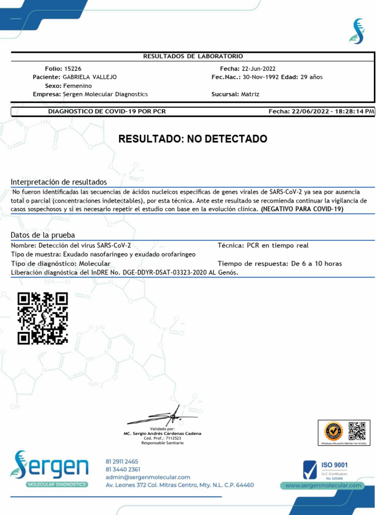 Resultado Negativo COVID-19 PCR | PDF