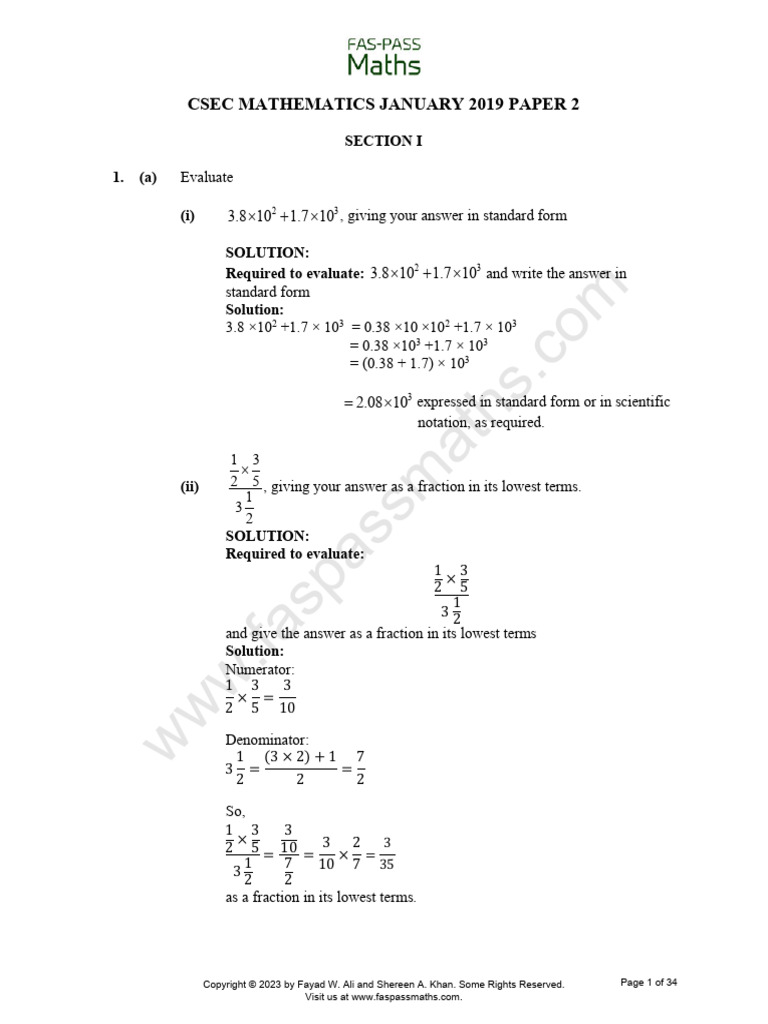 CSEC Maths 2019 January Past Paper Solutions | Download Free PDF ...