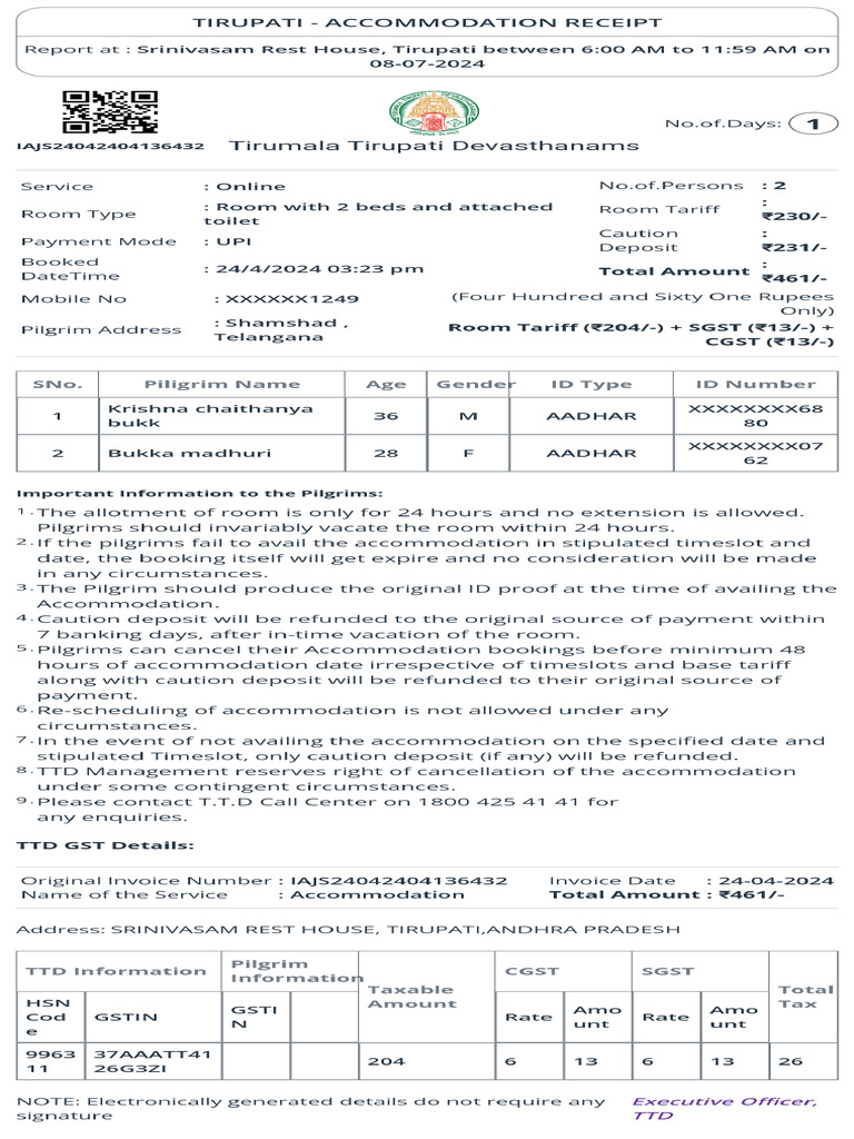 Accommodation Receipt | PDF