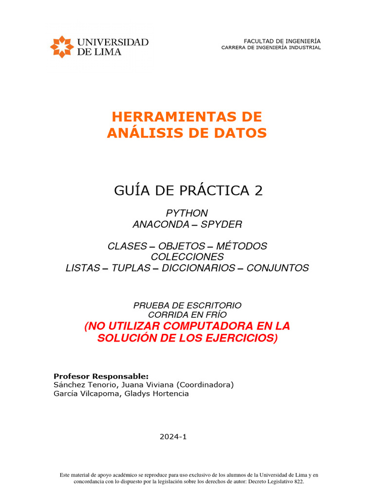 Guia de Práctica 2 PYTHON 2024 - 1 | Descargar gratis PDF | Python (lenguaje de programación ...