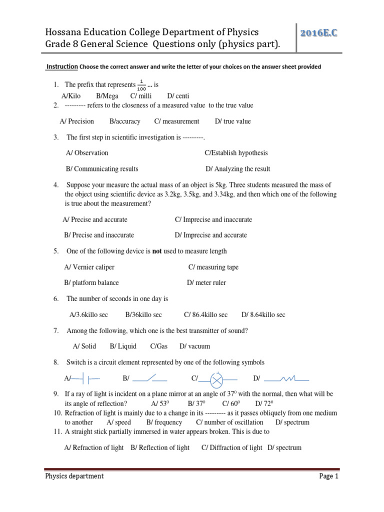 Grade 8 Physics Work Sheet | PDF | Planets | Solar System