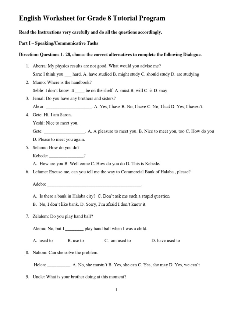 Grade 8 English Work Sheet | PDF | Water Scarcity | Water