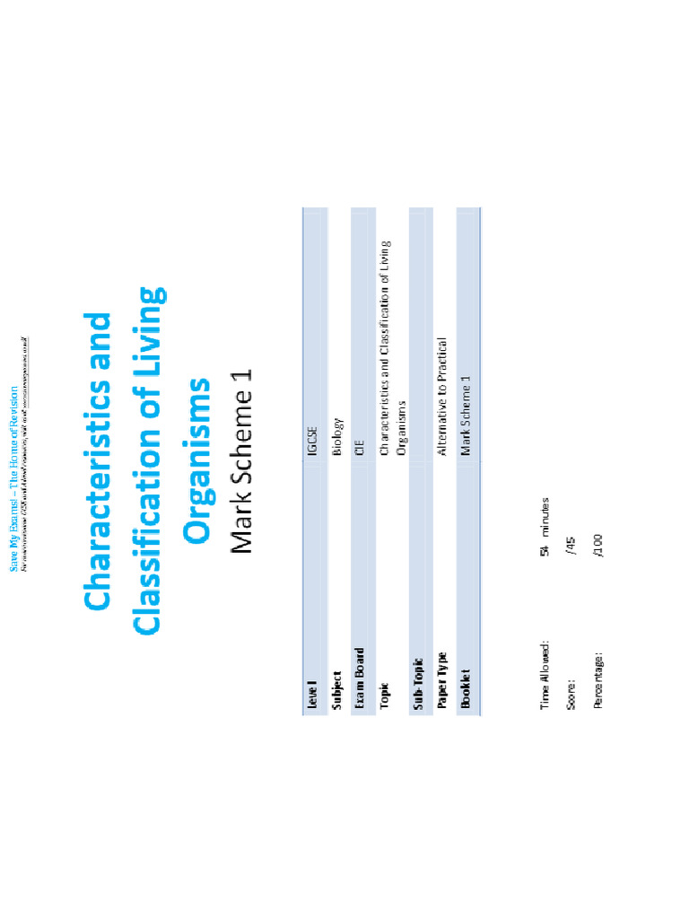 1.1 Characteristics and Classification of Living Organisms CIE IGCSE Biology Practicals QP 1 MS ...