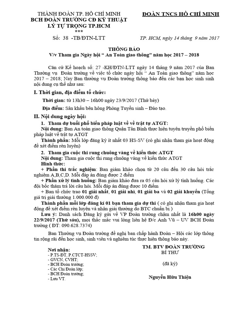 TB 38 Ngay Hoi An Toan Giao Thong NH 17-18 | PDF