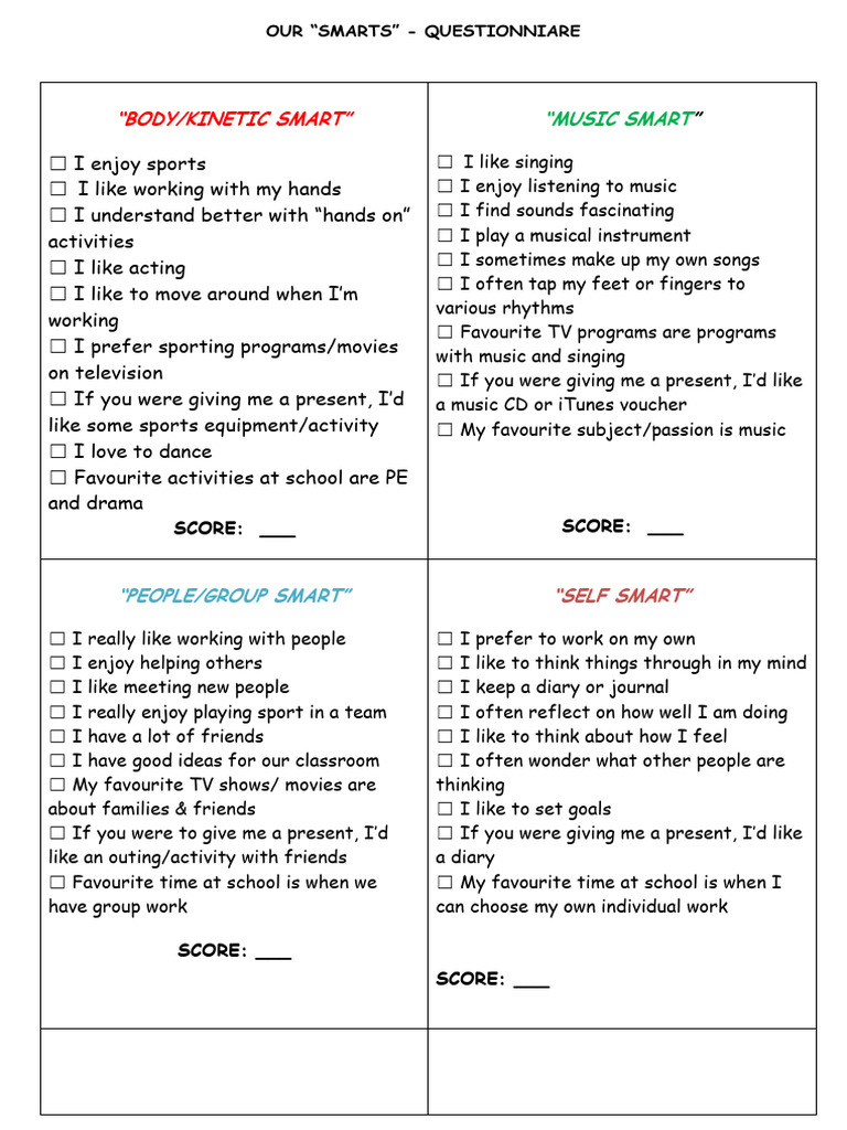 Our SMARTS - Questionnaire | PDF | Cognition | Cognitive Science