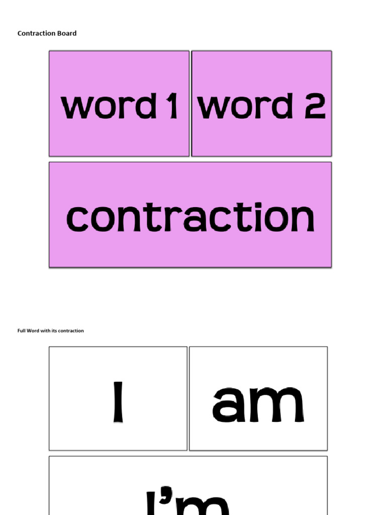 Contraction Board and Contraction Cards | PDF | Language Arts & Discipline