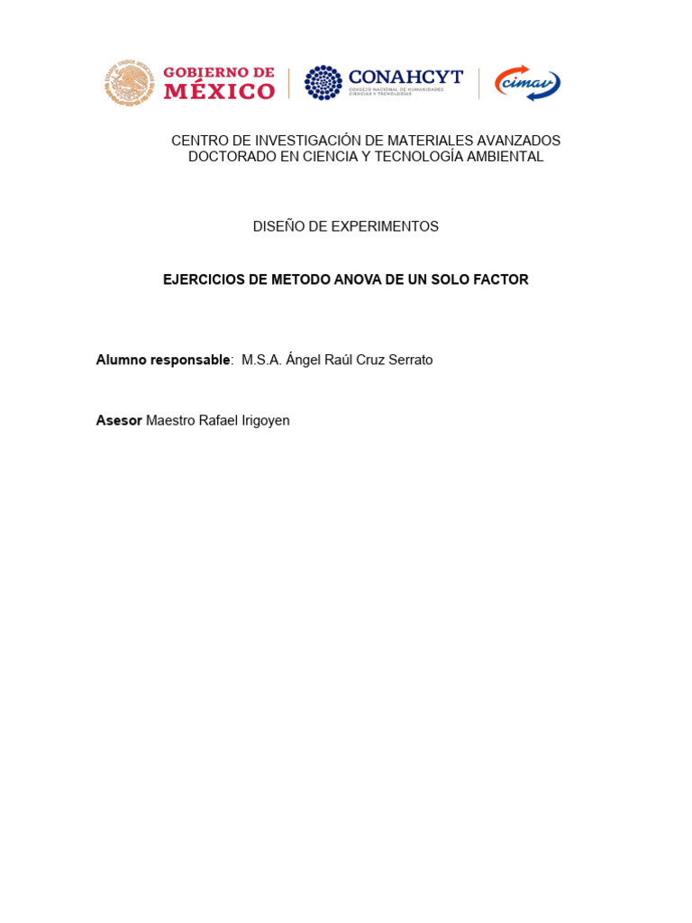 Ejercicios ANOVA Tarea ARCS | PDF | Análisis de variación | Diseño de experimentos