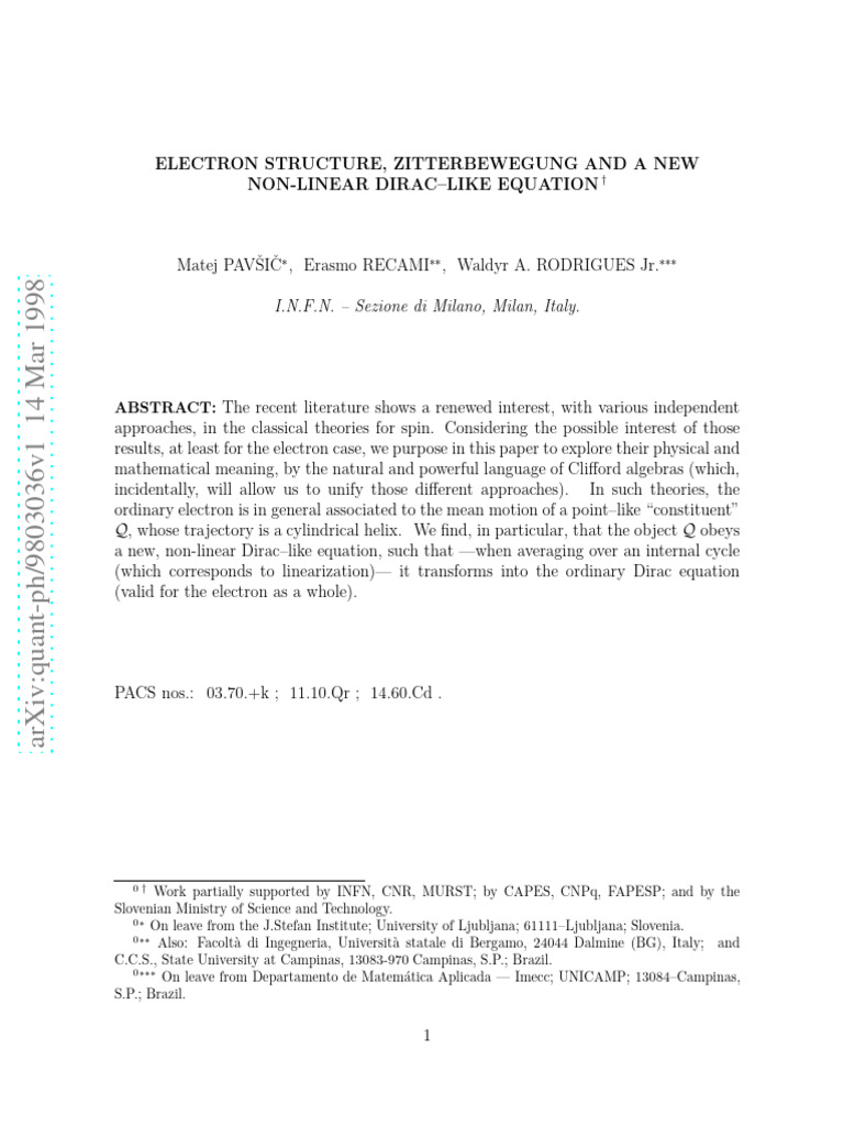 Electron Structure Zitterbewegung and TH | Download Free PDF | Spin (Physics) | Wave Function