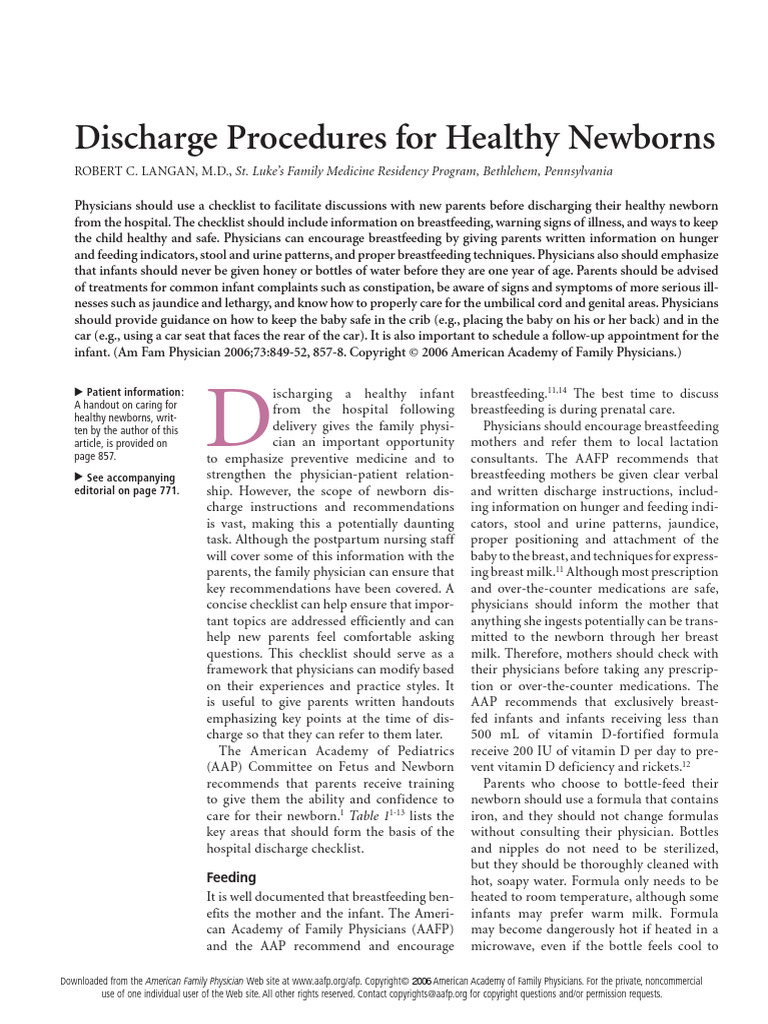 Discharge Plan For Healthy Newborns | PDF | Infants | Breastfeeding