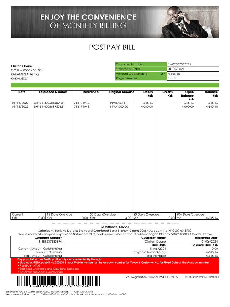 Safaricom PostPay Payment Instructions | PDF | Banks | Payments