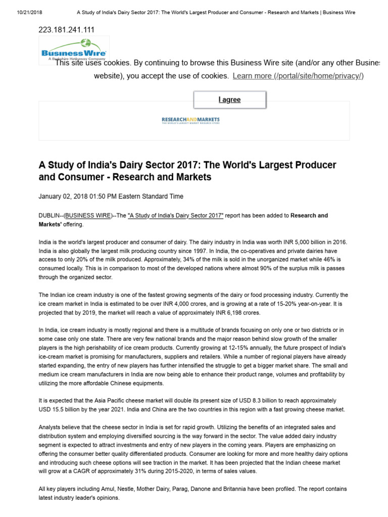 India's Dairy Sector Analysis 2017 | PDF | Brand | Economies