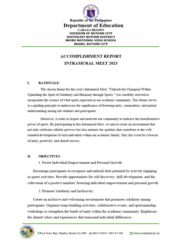 Intramural - Accomplishment Report | Download Free PDF | Social Psychology