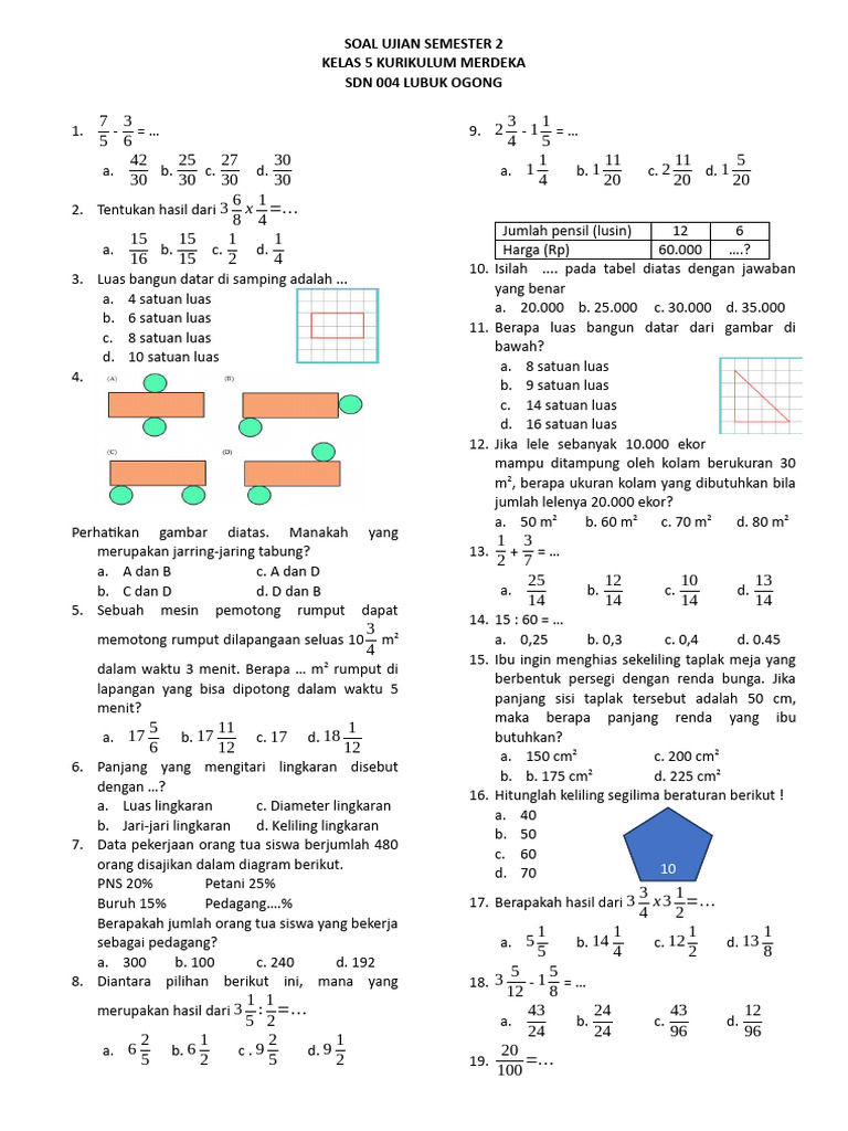 Sas Matematika Kelas 5 Semester 2 Kumer | PDF