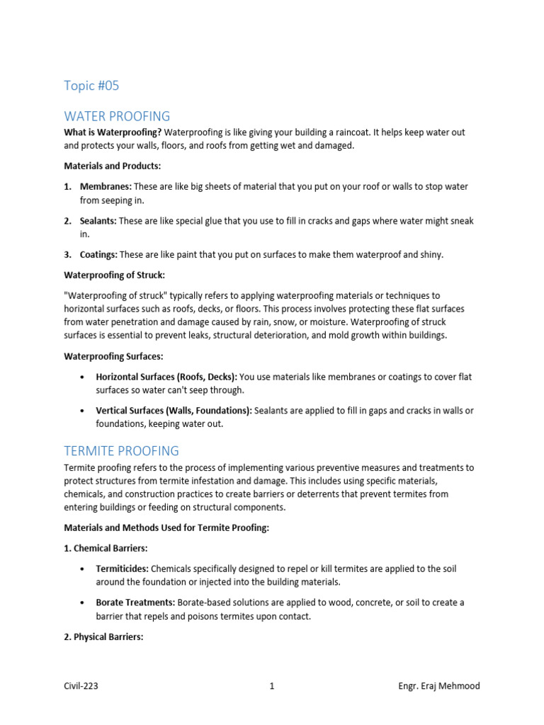 Water, Termite Proofing, and Basement | PDF | Basement | Wall