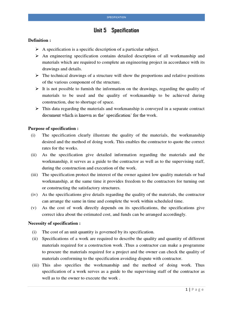 Unit-5-Specification | PDF | Specification (Technical Standard) | Concrete