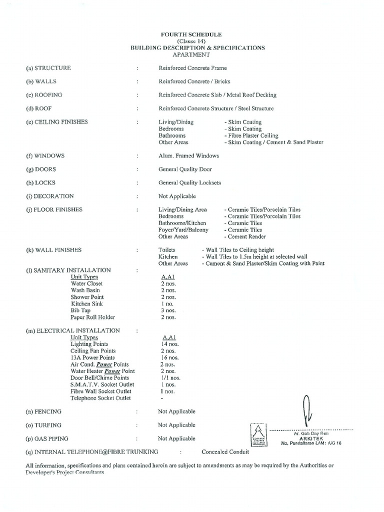 4th Schedule Building Description & Specifications | PDF