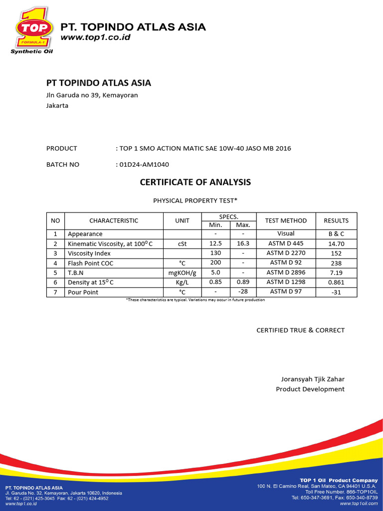 Coa Top 1 Smo Action Matic Sae 10W-40 Jaso MB 2016 | Download Free PDF | Viscosity | Statistical ...