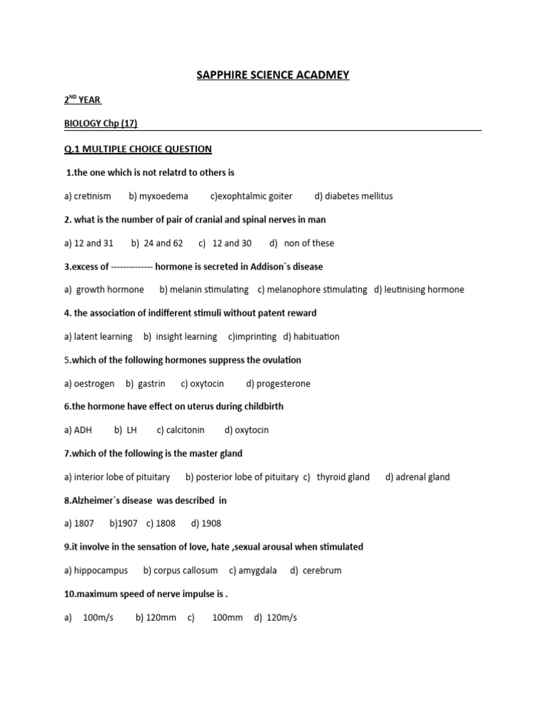 Biology MCQs and Short Questions Guide | PDF