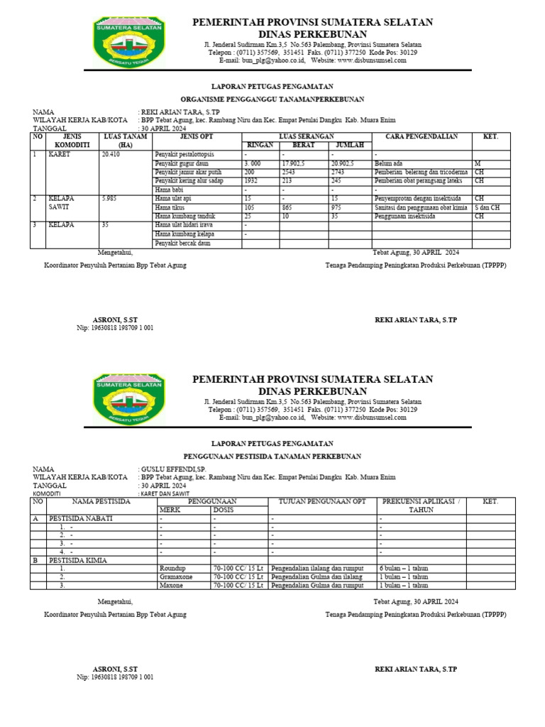lLAPORAN POPT APRIL | PDF