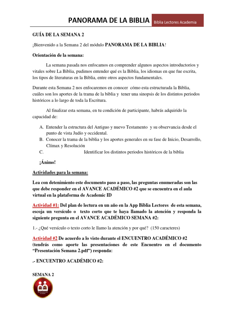 Guia de La Semana 2 DBP | PDF | Biblia | Nuevo Testamento